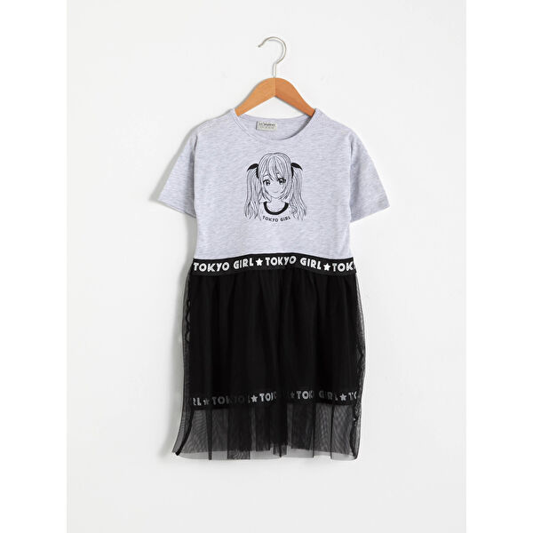 Kız Çocuk Baskılı Tüllü Elbise