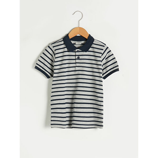 Polo Yaka Çizgili Kısa Kollu Pamuklu Erkek Çocuk Tişört