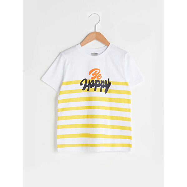 Bisiklet Yaka Çizgili Kısa Kollu Pamuklu Erkek Çocuk Tişört