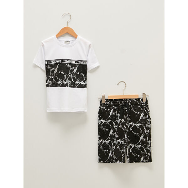 Bisiklet Yaka Baskılı Kısa Kollu Erkek Çocuk Tişört ve Şort