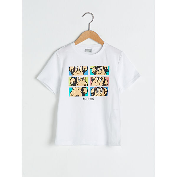 Bisiklet Yaka Nostaljik Maymun Baskılı Kısa Kollu Pamuklu Çocuk Tişört