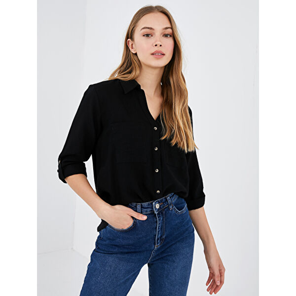 Cep Detaylı Viskon Gömlek