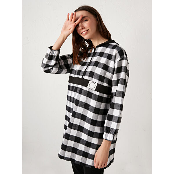 MODEST Kapüşonlu Oversize Ekose Tunik