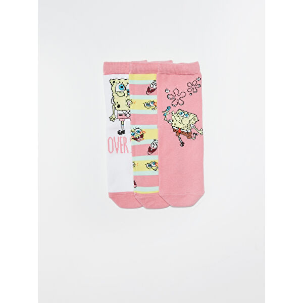 Sünger Bob Desenli Kız Çocuk Soket Çorap 3'lü