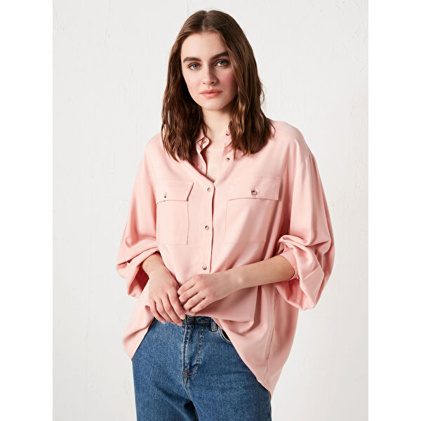 LCW CASUAL Cep Detaylı Uzun Kollu Oversize Tencel Kumaş Kadın Gömlek