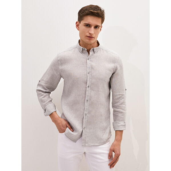 LCW VISION Slim Fit Uzun Kollu Keten Erkek Gömlek LCW VISION Slim Fit Uzun Kollu Keten Erkek Gömlek