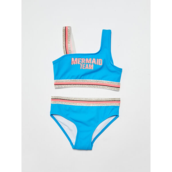 Esnek Kumaştan Yazı Baskılı Kız Çocuk Bikini