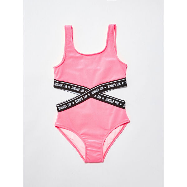 Esnek Kumaş Yazı Baskılı Kız Çocuk Mayokini