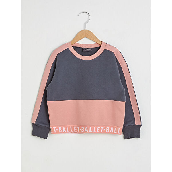 Bisiklet Yaka Bale Yazı Baskılı Uzun Kollu Kız Çocuk Sweatshirt