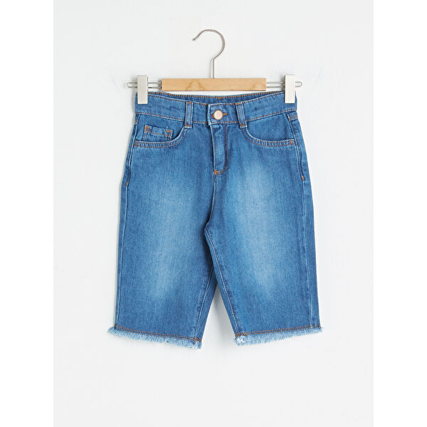 Basic Pamuklu Kız Çocuk Jean Bermuda