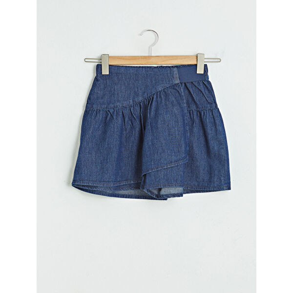 Beli Lastikli Kız Çocuk Jean Şort Etek