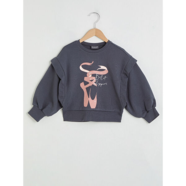 Bisiklet Yaka Bale Baskılı Uzun Kollu Kız Çocuk Sweatshirt