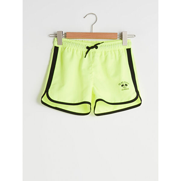 Beli Lastikli Baskılı Kız Çocuk Deniz Şortu