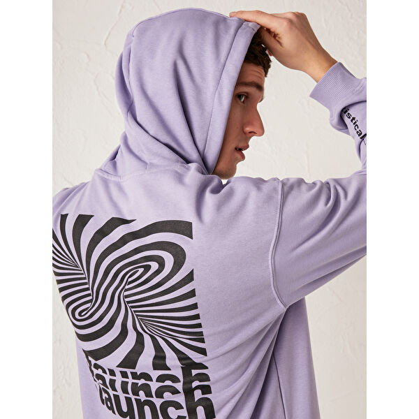 Kapüşonlu Baskılı Kalın Sweatshirt Kapüşonlu Baskılı Kalın Sweatshirt