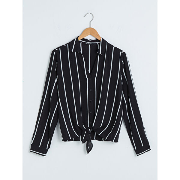 LCW CASUAL Beli Bağlama Detaylı Çizgili Viskon Gömlek