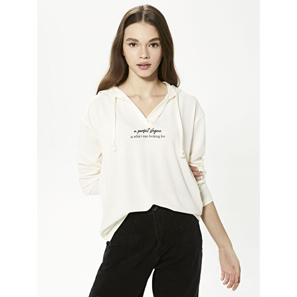 LCW CASUAL Slogan Baskılı Kapüşonlu Sweatshirt