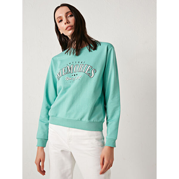 LCW CASUAL Slogan Baskılı Bisiklet Yaka Sweatshirt