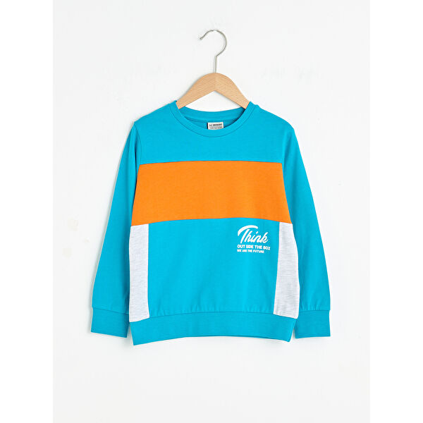 Bisiklet Yaka Renk Bloklu Uzun Kollu Erkek Çocuk Tişört