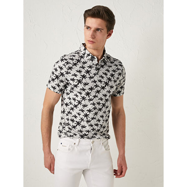 Polo Yaka Kısa Kollu Desenli Penye Erkek Tişört