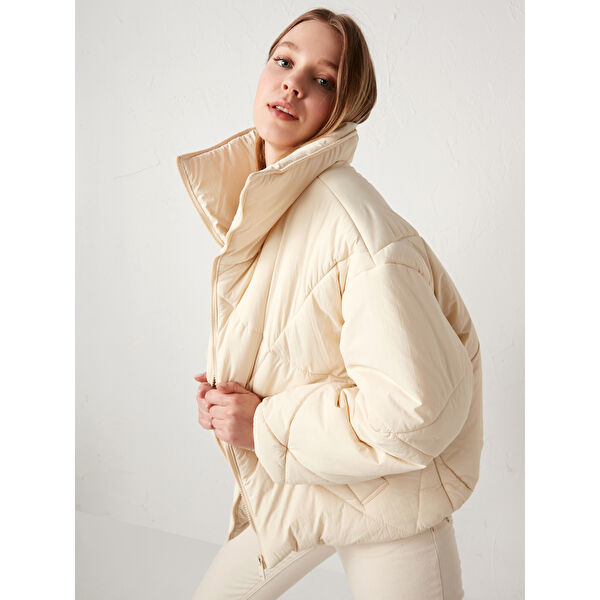 LCW CASUAL Dik Yaka Düz Uzun Kollu Kalın Kadın Şişme Mont