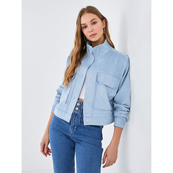 LCW CASUAL Dik Yaka Cep Detaylı Uzun Kollu Kadın Süet Mont