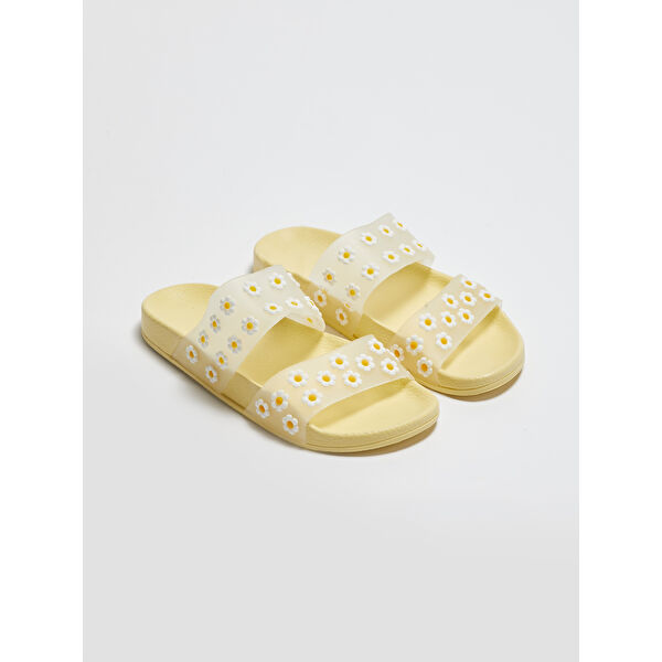 Çiçek Desenli Çift Bantlı Kadın Terlik