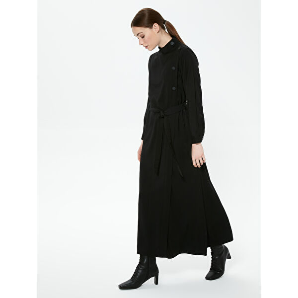 MODEST Beli Kuşaklı Uzun Düz Viskon Elbise