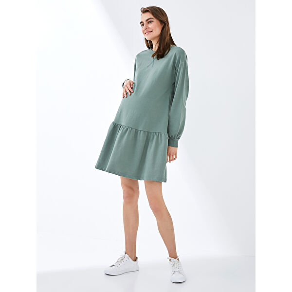 Bisiklet Yaka Fırfır Detaylı Uzun Kollu Hamile Elbise Bisiklet Yaka Fırfır Detaylı Uzun Kollu Hamile Elbise