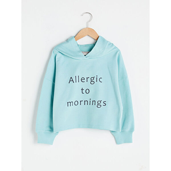 Kız Çocuk Yazı Baskılı Kapüşonlu Sweatshirt