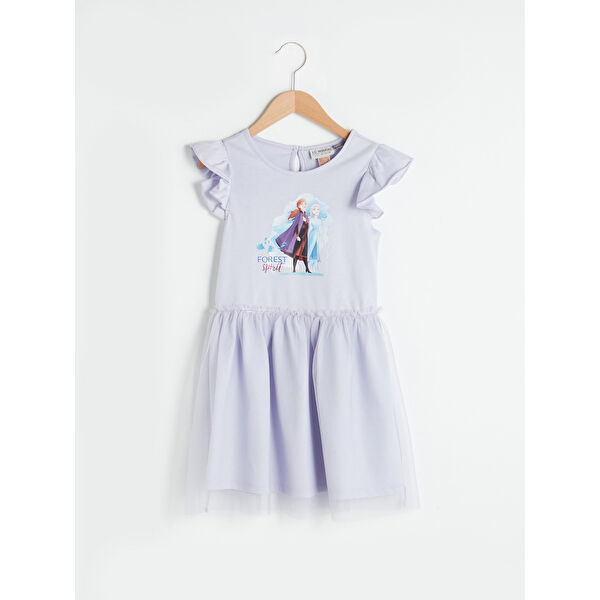 Bisiklet Yaka Frozen Baskılı Kısa Kollu Kız Çocuk Elbise Bisiklet Yaka Frozen Baskılı Kısa Kollu Kız Çocuk Elbise