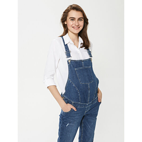 Bilek Boy Askılı Hamile Jean Salopet