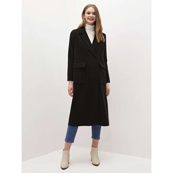 MODEST Ceket Yaka Düz Uzun Kollu Kalın Kadın Kaşe Kaban