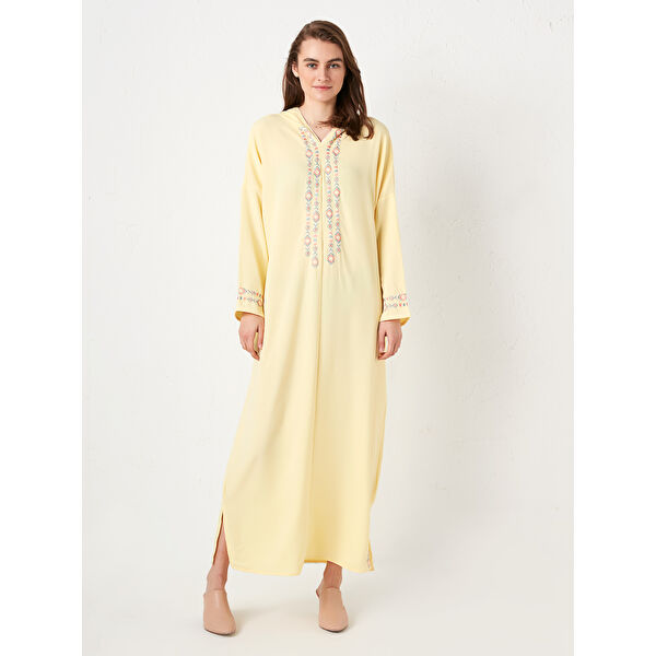 LCW CLASSIC Kapüşon Yaka Nakışlı Uzun Kollu Poplin Kadın Elbise