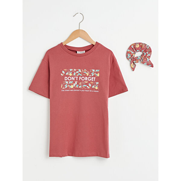 Bisiklet Yaka Baskılı Kısa Kollu Kız Çocuk Tunik ve Toka