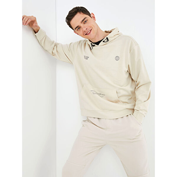 XSIDE Oversize Kapüşonlu Baskılı Erkek Sweatshirt