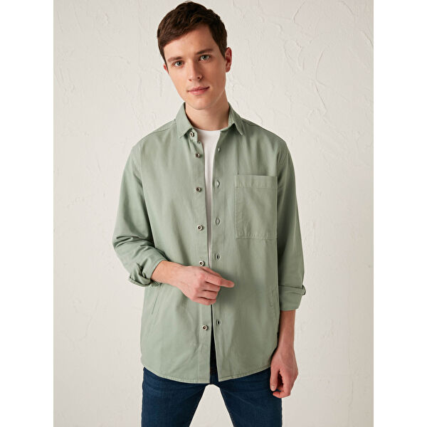 LCW CASUAL Regular Fit Uzun Kollu Gabardin Erkek Gömlek Ceket