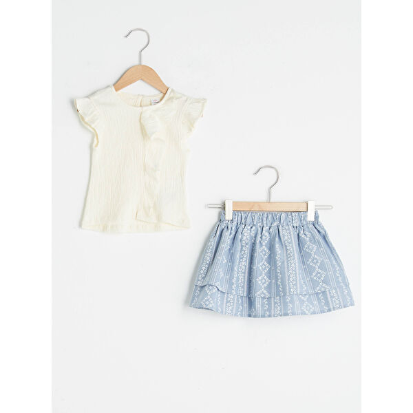 Bisiklet Yaka Fırfır Detaylı Kız Bebek Bluz ve Etek 2'li Takım Bisiklet Yaka Fırfır Detaylı Kız Bebek Bluz ve Etek 2'li Takım
