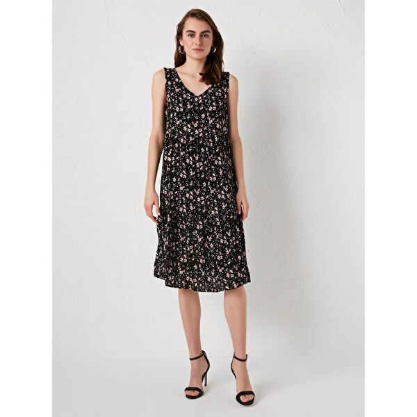 LCW CLASSIC V Yaka Çiçek Desenli Kolsuz Viskon Kadın Elbise LCW CLASSIC V Yaka Çiçek Desenli Kolsuz Viskon Kadın Elbise