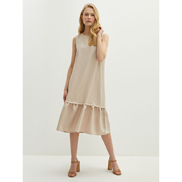 LCW CLASSIC Bisiklet Yaka Düz Kolsuz Fırfır Detaylı Kadın Elbise