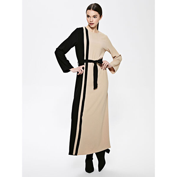 LCW CLASSIC Bisiklet Yaka Beli Bağlama Detaylı Uzun Kollu Krep Kadın Elbise LCW CLASSIC Bisiklet Yaka Beli Bağlama Detaylı Uzun Kollu Krep Kadın Elbise