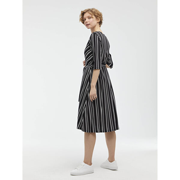 LCW CLASSIC Çizgili Uzun Viskon Elbise