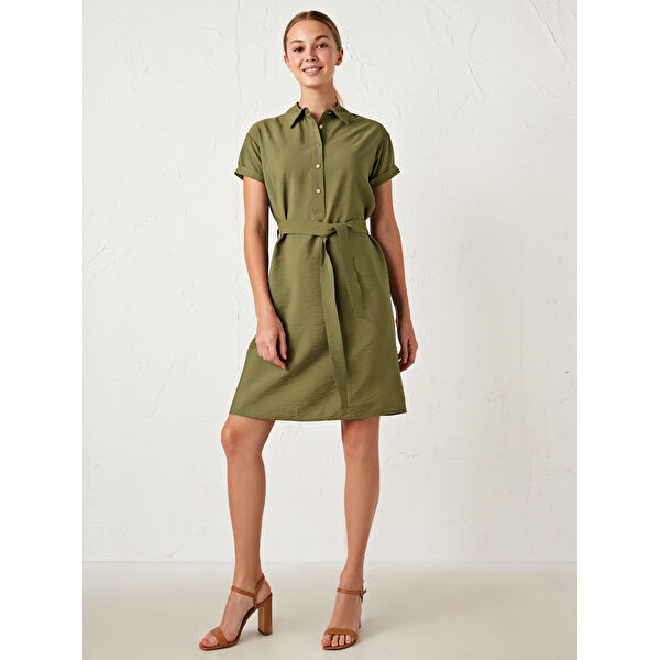 LCW CLASSIC Gömlek Yaka Kuşaklı Elbise