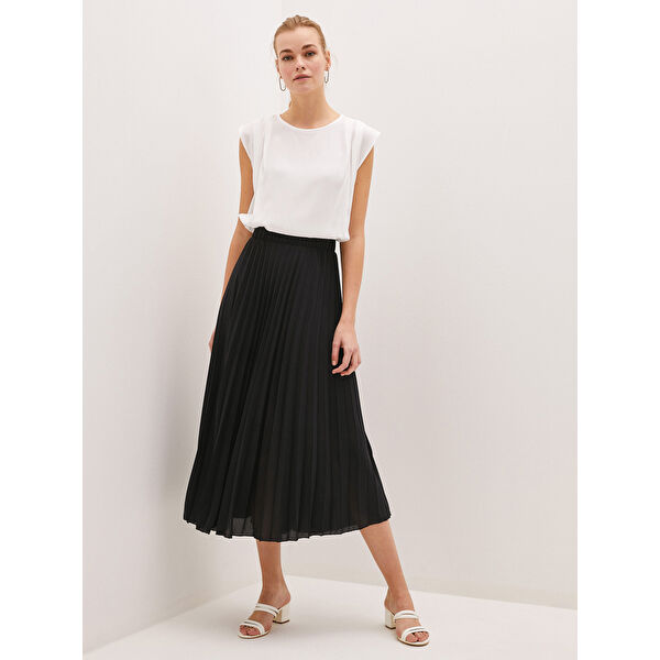 LCW CLASSIC Beli Lastikli Maroken Kumaş Kadın Pileli Etek LCW CLASSIC Beli Lastikli Maroken Kumaş Kadın Pileli Etek