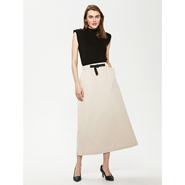 LCW CLASSIC Beli Lastikli Pamuklu Kadın Uzun Etek