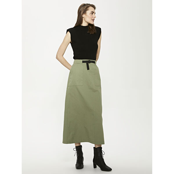 Beli Lastikli Pamuklu Kadın Uzun Etek