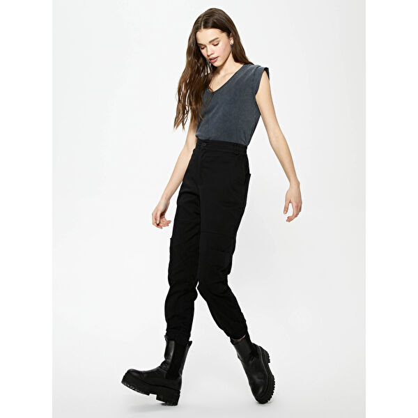 LCW CASUAL Beli Lastikli Gabardin Kadın Jogger Pantolon