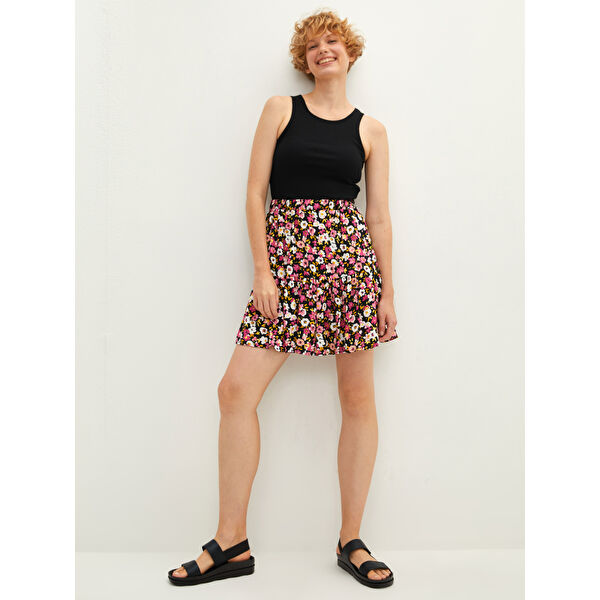 Çiçek Desenli Fırfırlı Kısa Maroken Kumaş Kadın Etek Çiçek Desenli Fırfırlı Kısa Maroken Kumaş Kadın Etek