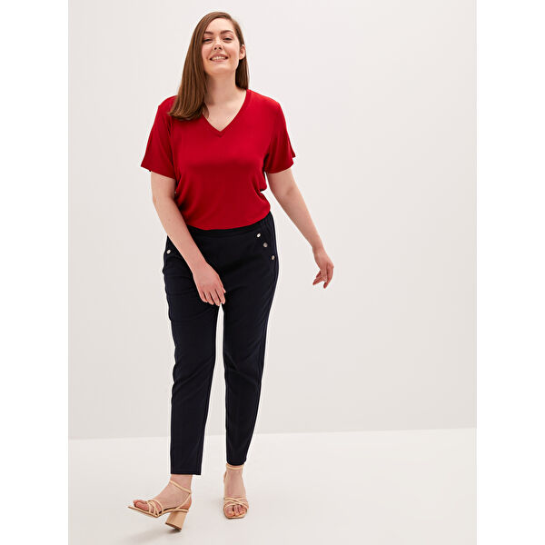 LCW BASIC Beli Lastikli Düğme Detaylı Pantolon LCW BASIC Beli Lastikli Düğme Detaylı Pantolon