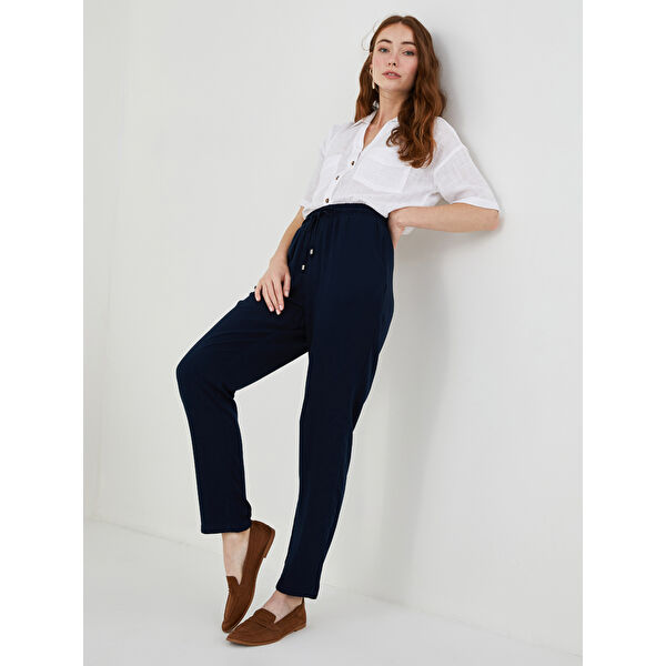 Beli Lastikli Cep Detaylı Belmando Kumaş Kadın Pantolon