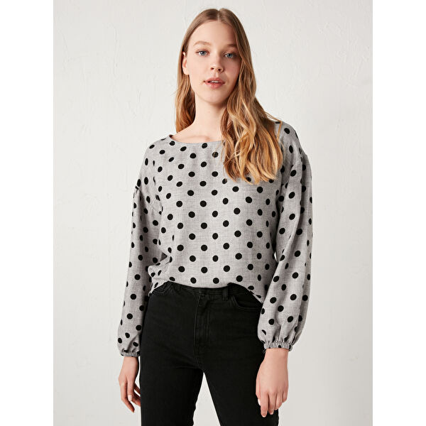 LCW CASUAL Yakası Düğme Detaylı Puantiyeli Bluz LCW CASUAL Yakası Düğme Detaylı Puantiyeli Bluz